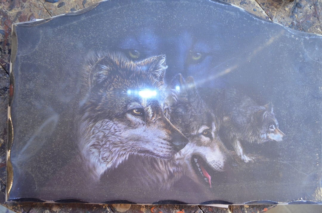 Wolf Pack With Optical Illusions Wooden Sign Distressed Black Border ...