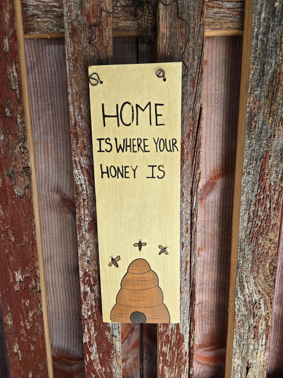 Rustic Wooden 'home is Where Your Honey Is' Sign With Beehive and Metal ...