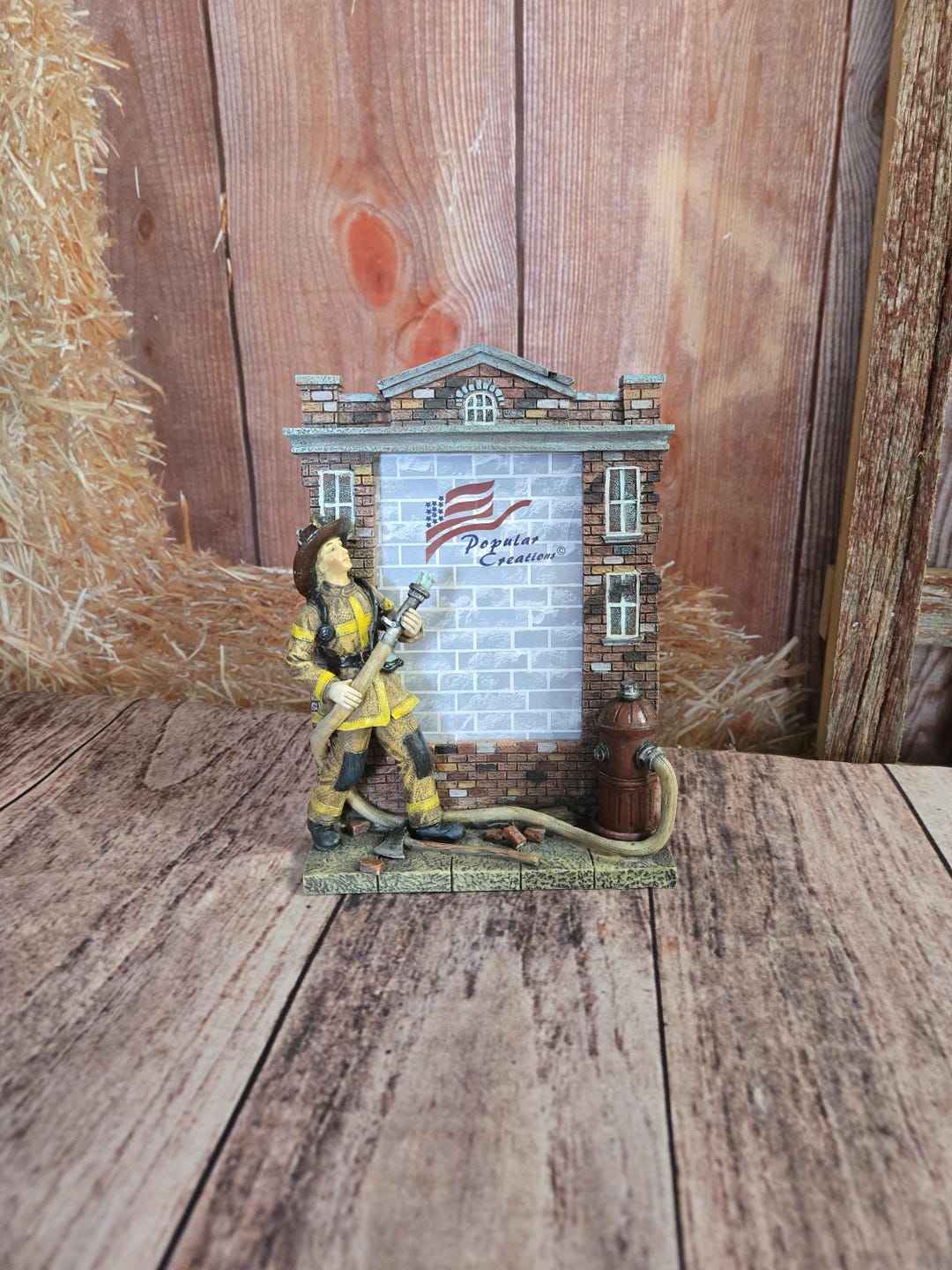 Fireman With Hose Sculpted 3D Resin Decorative 3.5 X 5 Photo Picture ...