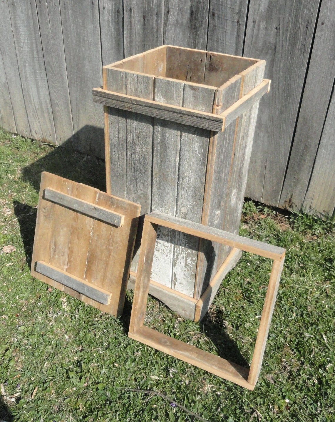 Amish Country Collectible Handmade Reclaimed Barn Wood Garbage Can With ...