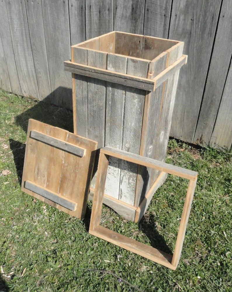 Amish Country Collectible Handmade Reclaimed Barn Wood Garbage Can With ...