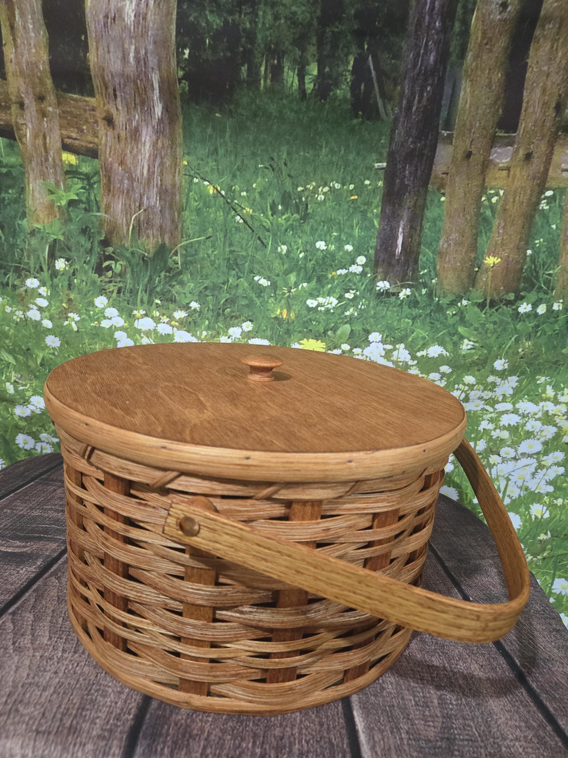 Round Double Pie Carrier Basket With Tray and Lid Single Handle Amish ...