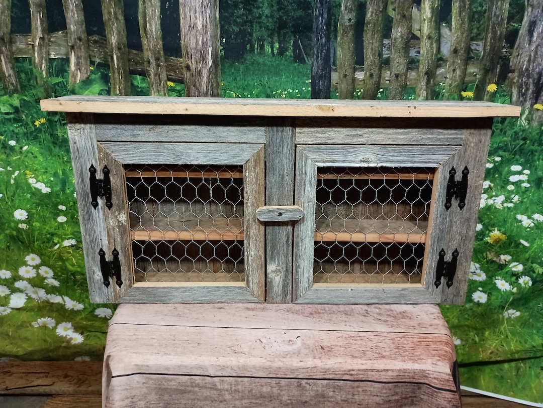 Rustic Barn Wood Double Cabinet With Chicken Wire Doors: Farmhouse ...