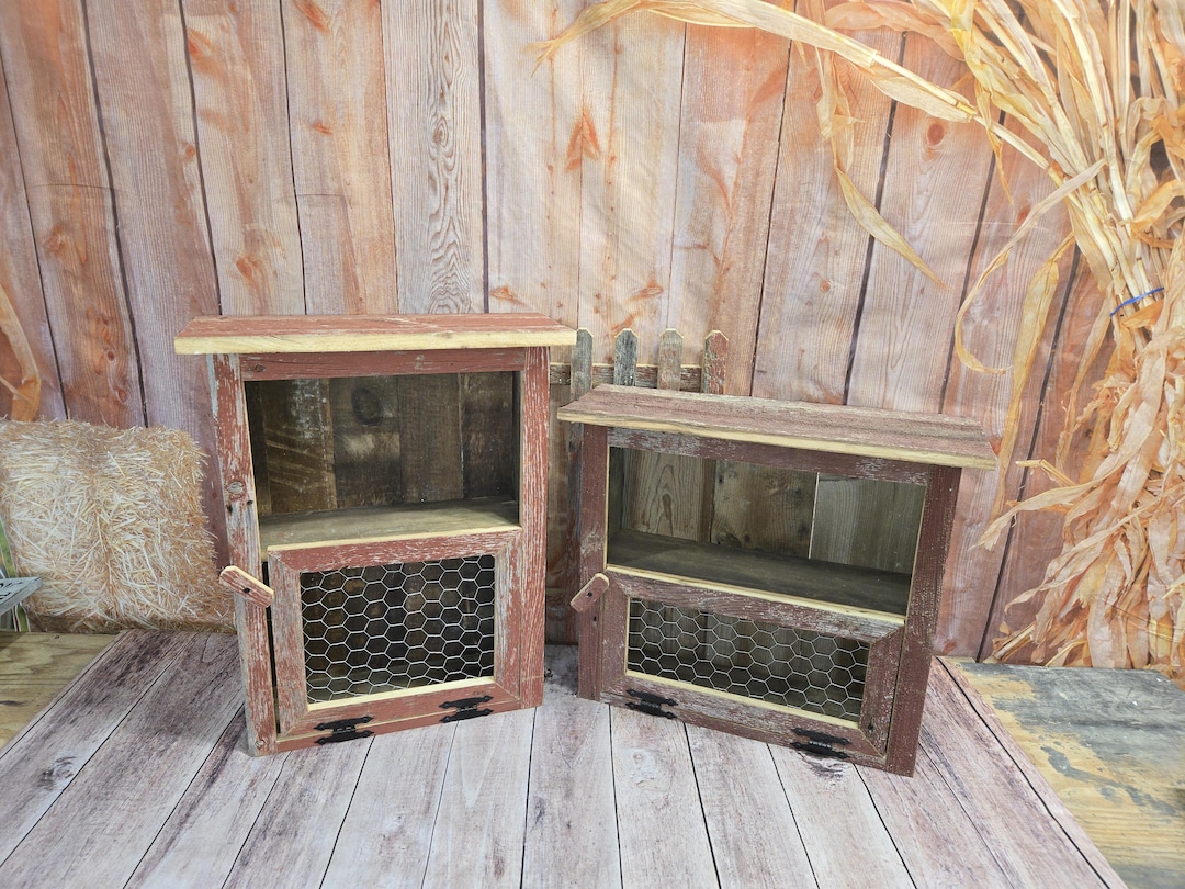 Reclaimed Barn Wood Cabinet With Chicken Wire Drop Down Door Choose ...