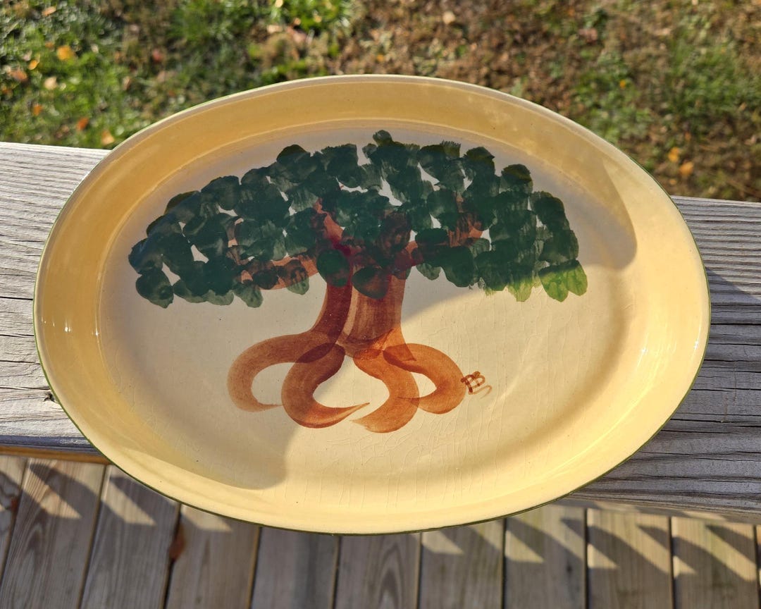 Vintage Hull Pottery Signed Oval Platter With Hand-painted Tree Design ...