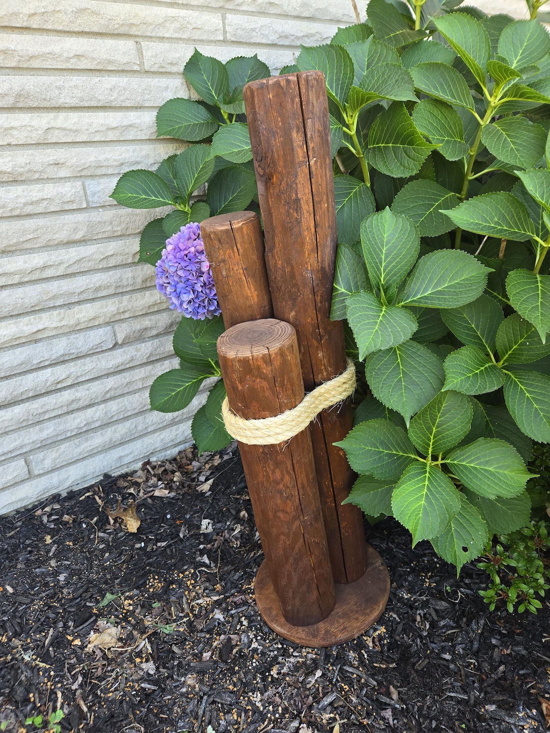 Rustic Nautical Pier Post With Rope - Handmade Garden, Porch, Deck ...