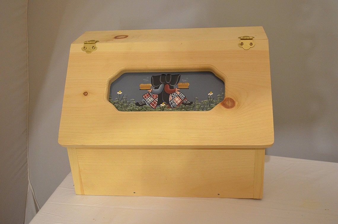 Amish Handcrafted Solid Pine Bread Box With Black Hinges - Rustic ...