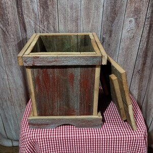 Rustic Barn Wood Lidded Trash Can: Handcrafted Amish Primitive Garbage ...