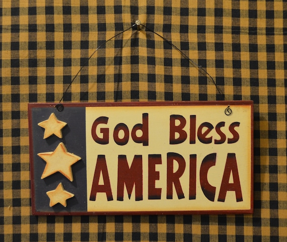 Wooden god Bless America Red White and Blue Sign | Etsy