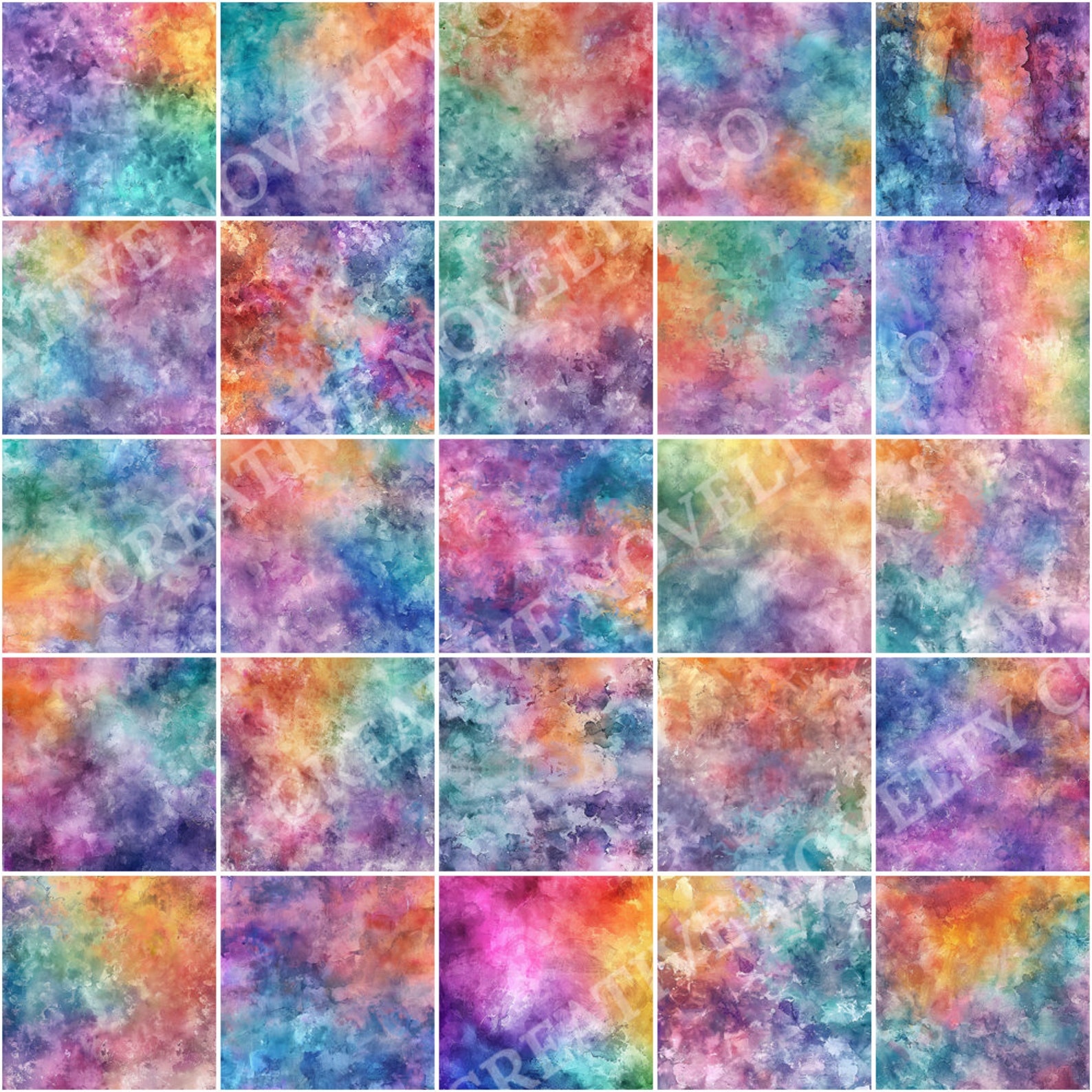 Watercolor Digital Paper, Rainbow Colors Gradient, Bright Pastel ...