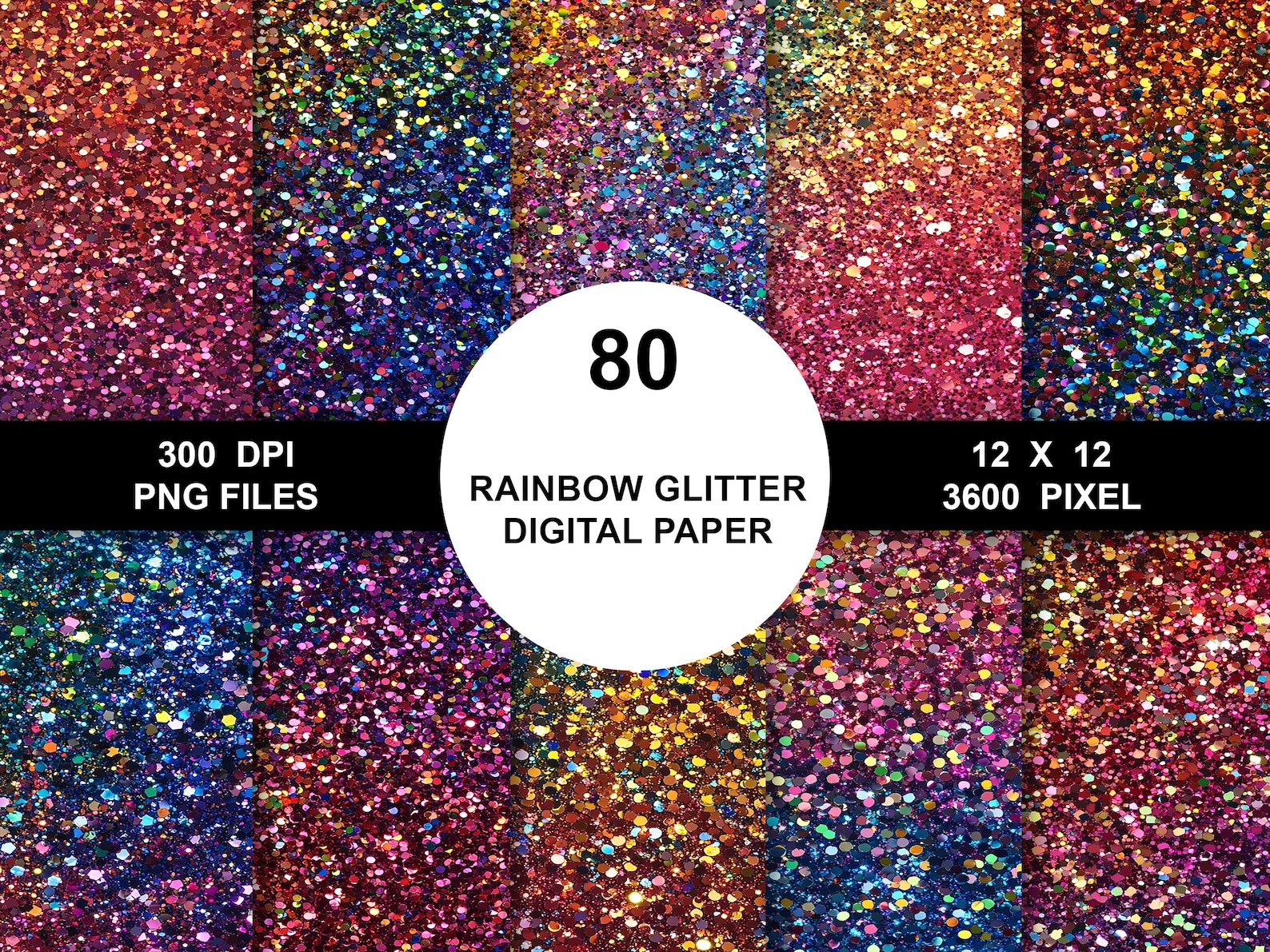 Rainbow Glitter Digital Papers, Digital Rainbow Glitter Patterns ...