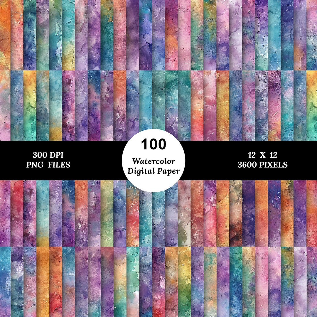 Watercolor Digital Paper, Rainbow Colors Gradient, Bright Pastel ...
