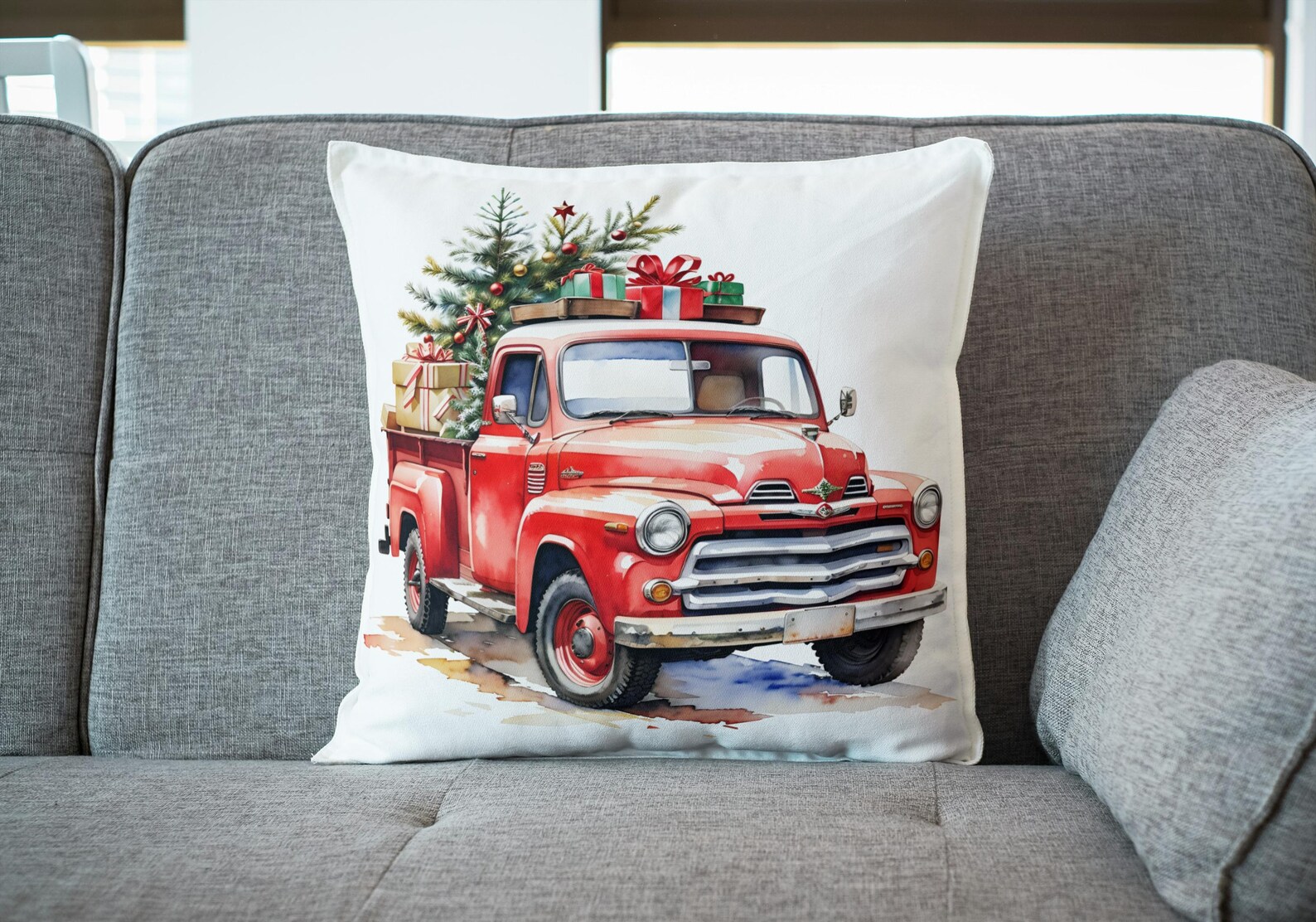 Vintage Red Christmas Truck Clipart, Snowy Scene, Perfect for Holiday ...