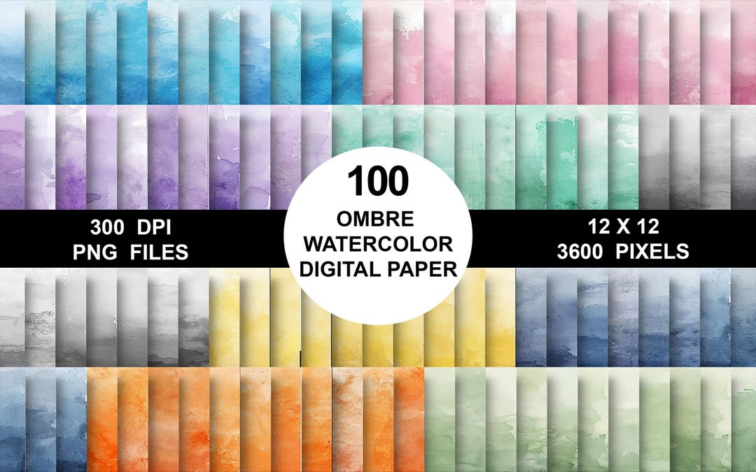Ombre Watercolor Digital Paper, Rainbow Colors Gradient, Water Colour ...