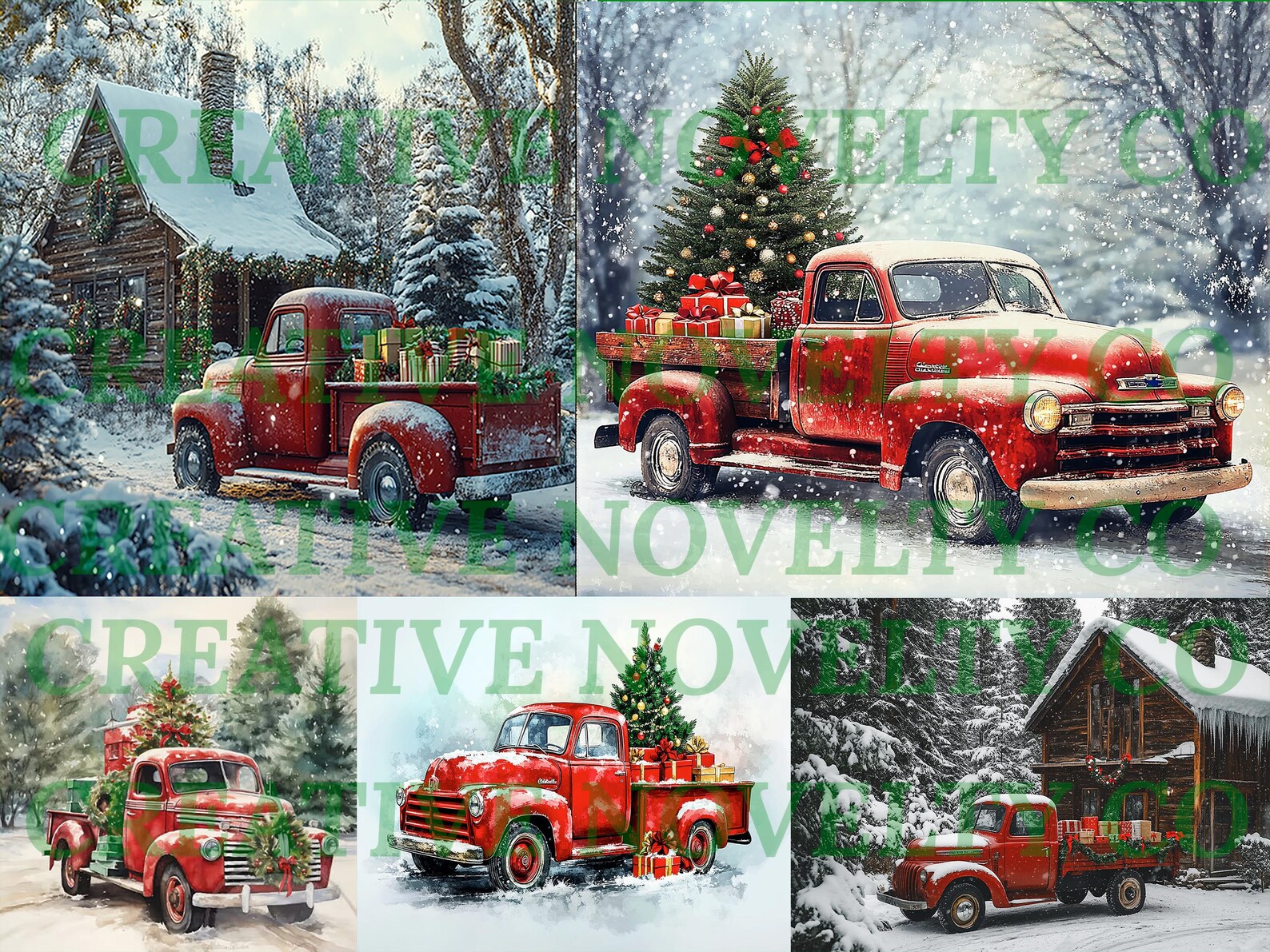 Vintage Red Christmas Truck Clipart, Snowy Scene, Perfect for Holiday ...