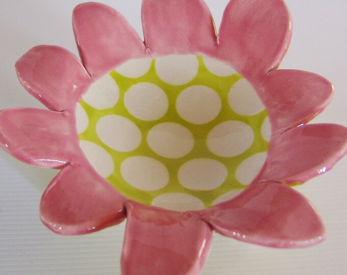 Pink Polka Dot Flower Dish - Etsy
