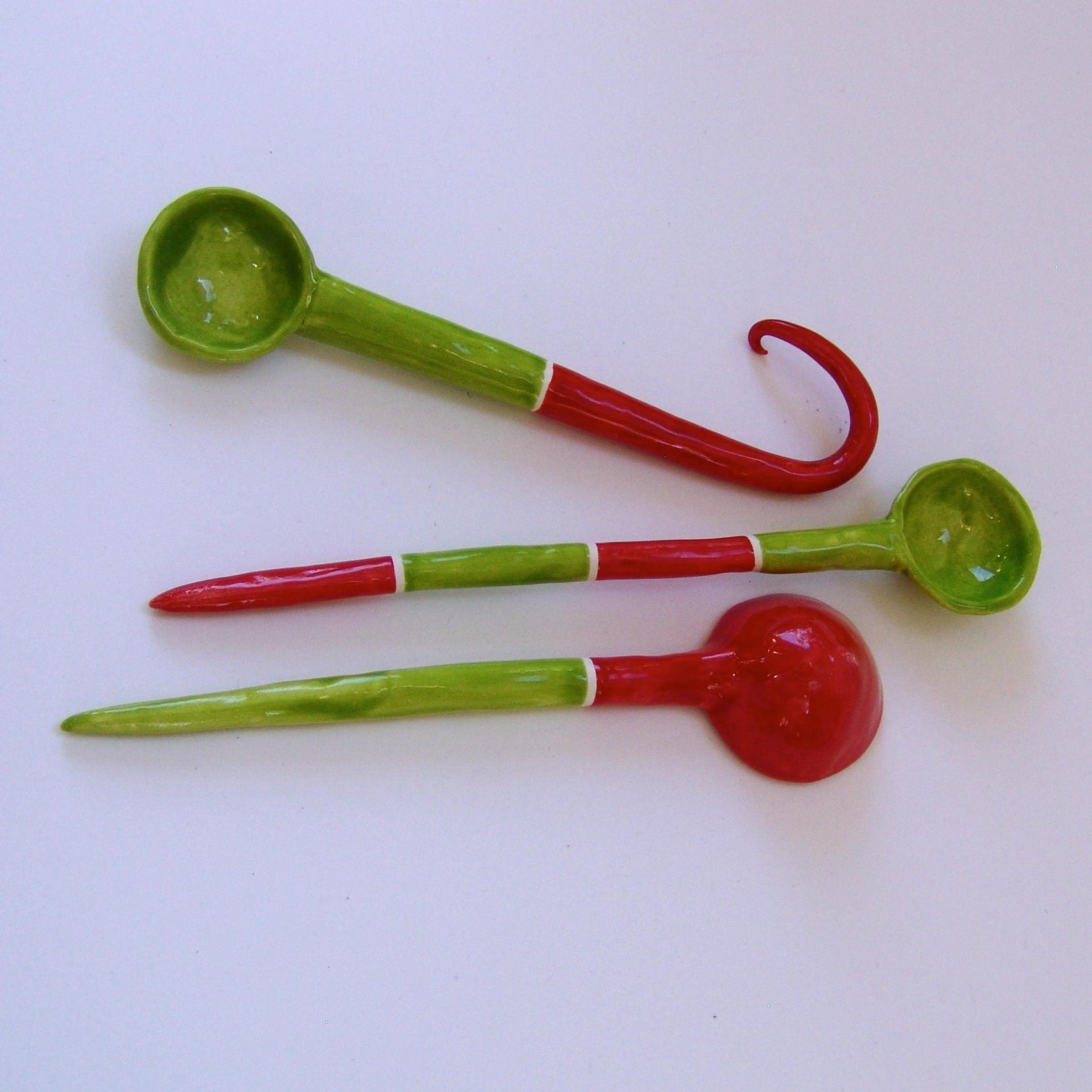 Ceramic Serving Spoons set of 3 stripes whimsical pottery | Etsy
