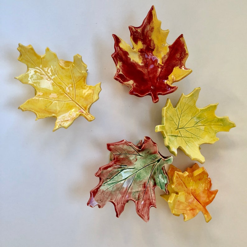 Set of 5 Ceramic Fall Leaf Dishes / Thanksgiving Decor - Etsy