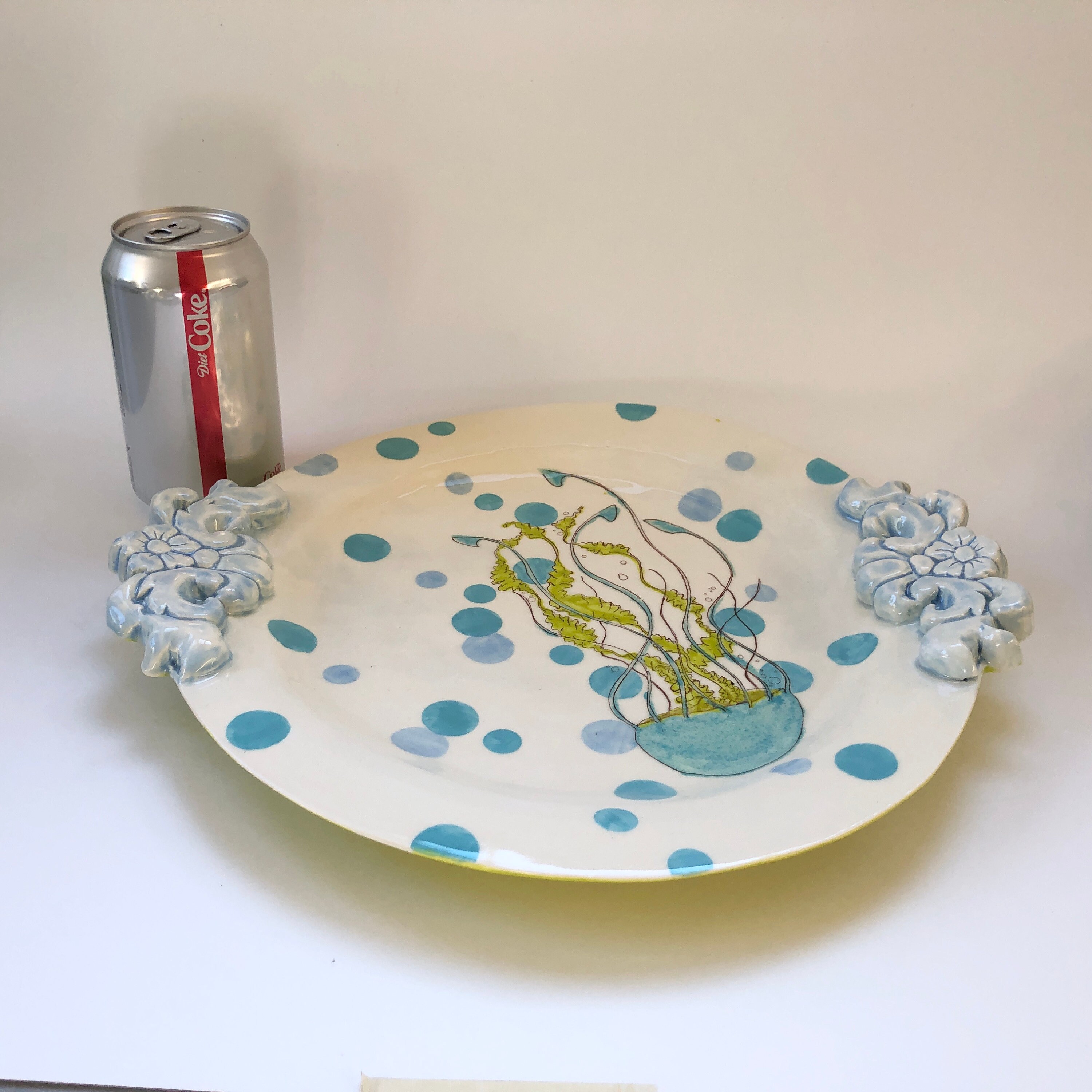 Whimsical Pottery Serving Platter With Turquoise & Blue Jellyfish ...