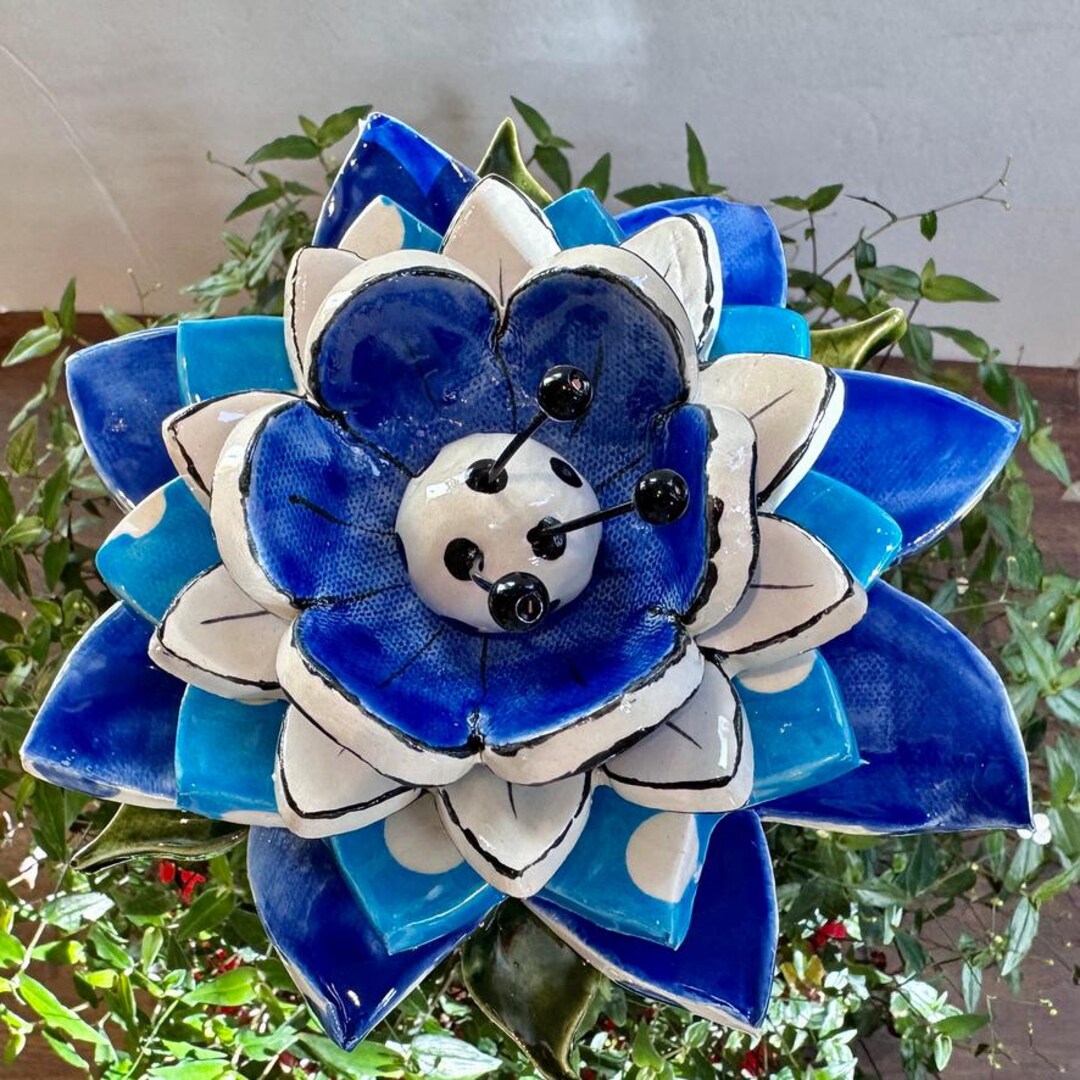Whimsical Delphinium BLUEY Blue Ceramic Garden Flower Stake-- Colorful ...