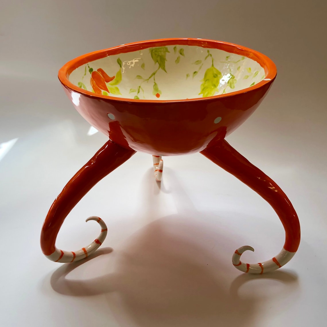 Tall Pottery Serving Bowl With Legs : Big Colorful Tangerine - Etsy