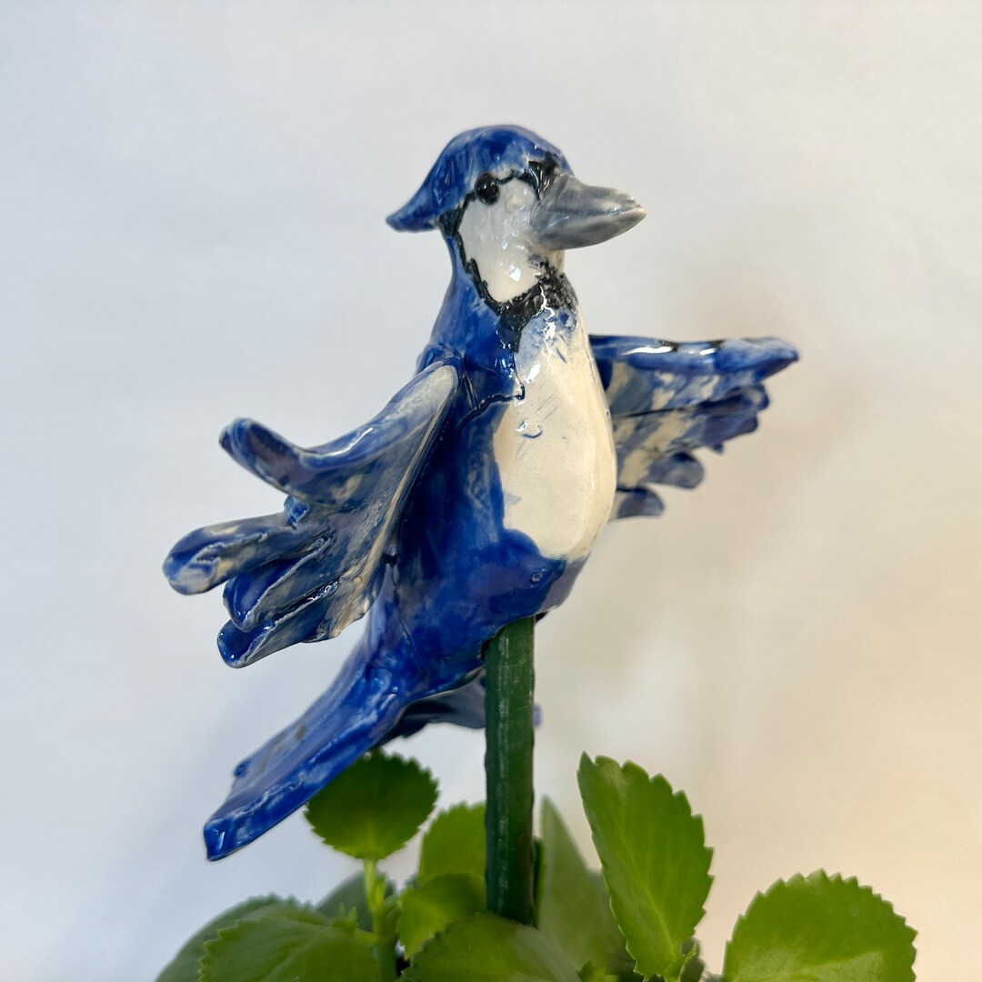 Bright Blue Jay Ceramic Garden Stake Yard Art, Deck Pot - Etsy