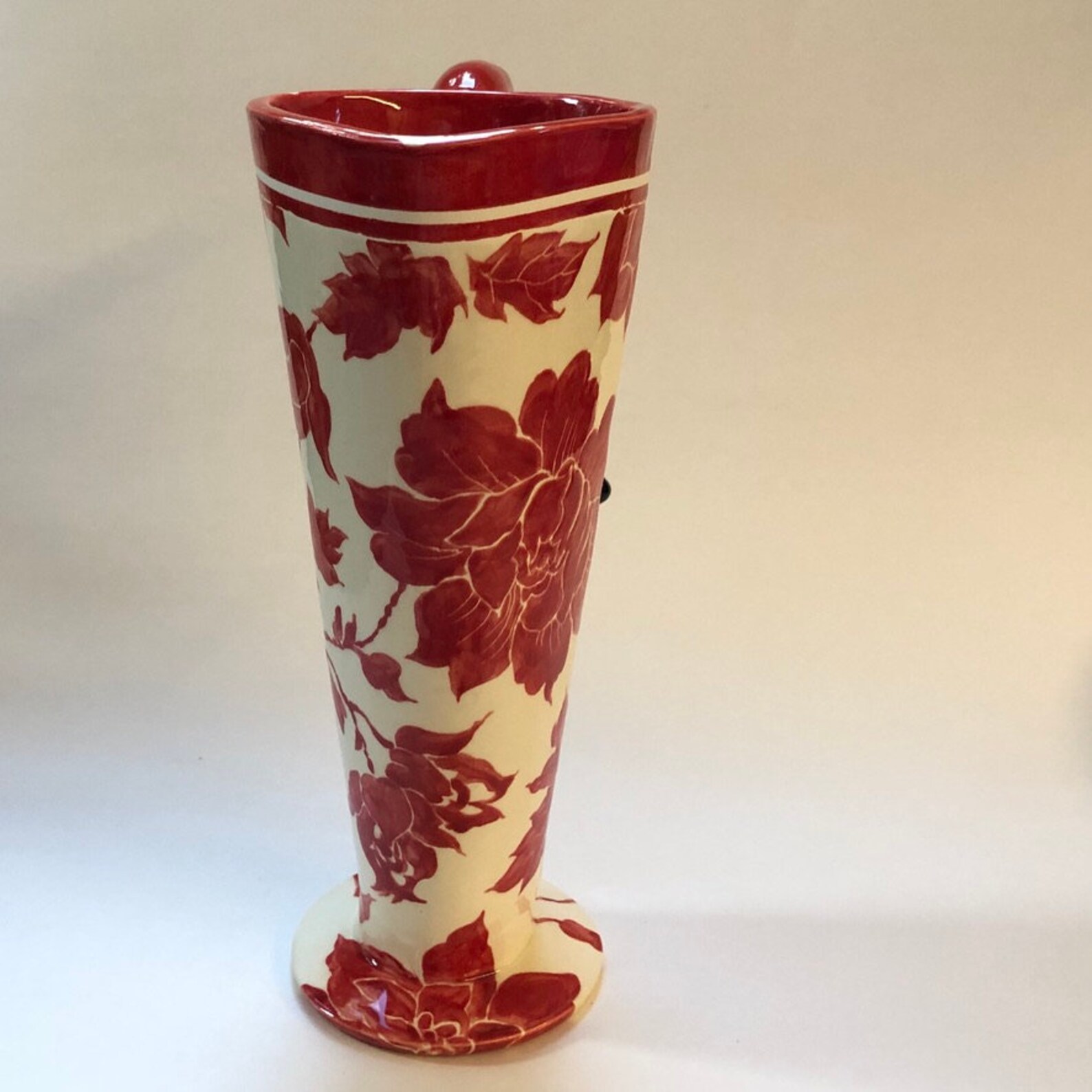 Red Floral Ceramic Pitcher or Vase Holiday Decor Red & | Etsy