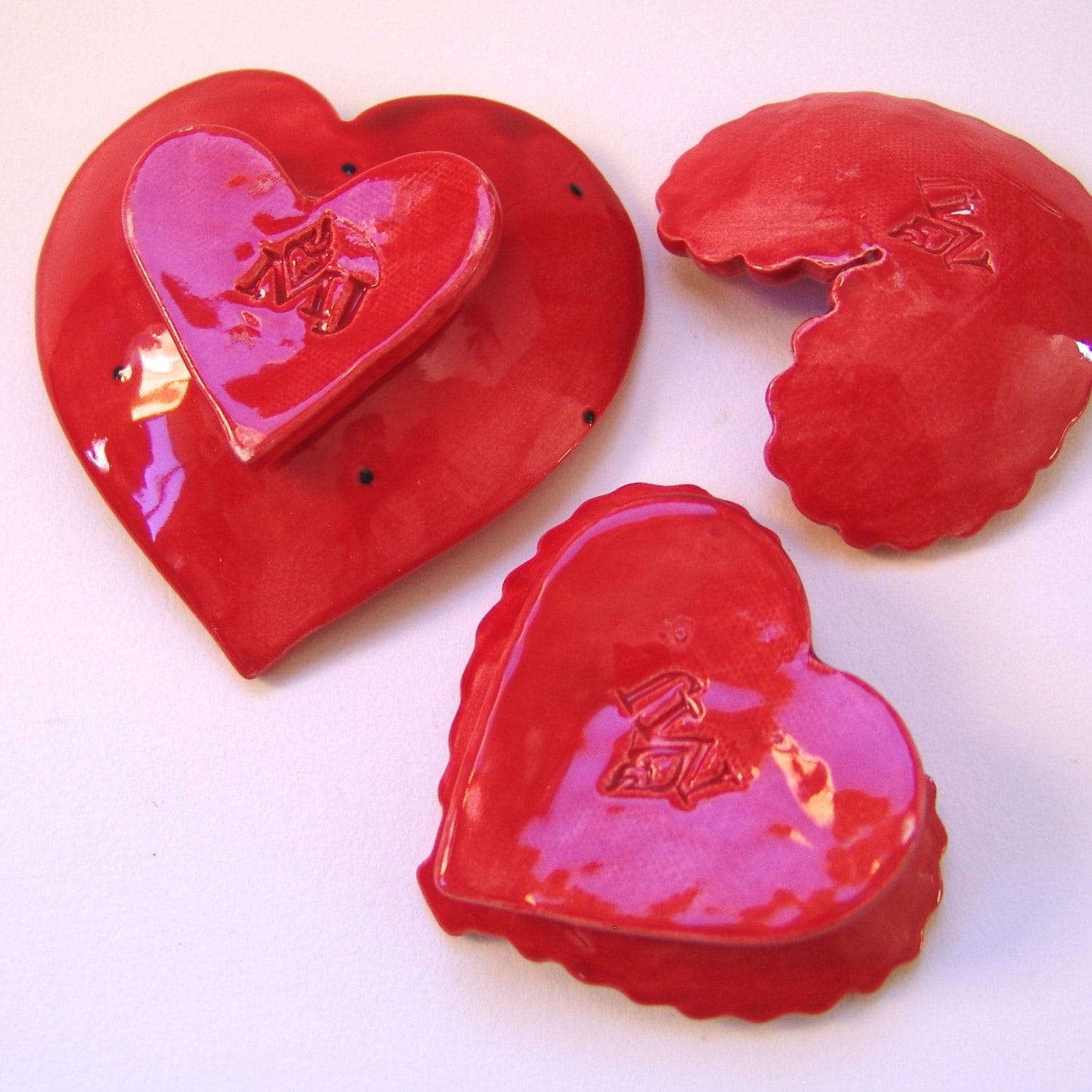 True Love pottery Heart Dishes 3 piece set polka-dot | Etsy