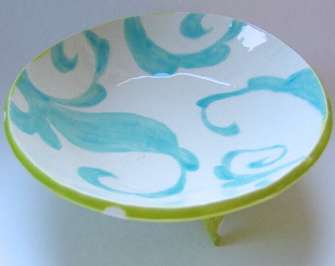 Pottery Serving Bowl Chartreuse W/ White Polka-dots and - Etsy