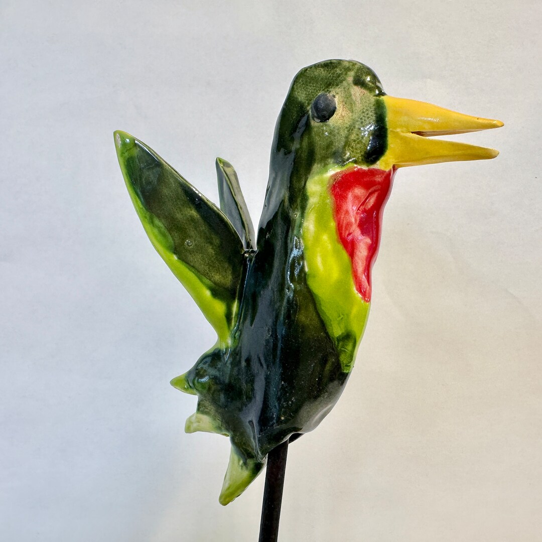 Folk Art Ruby Throat Hummingbird Ceramic Garden Stake Yard Art - Etsy