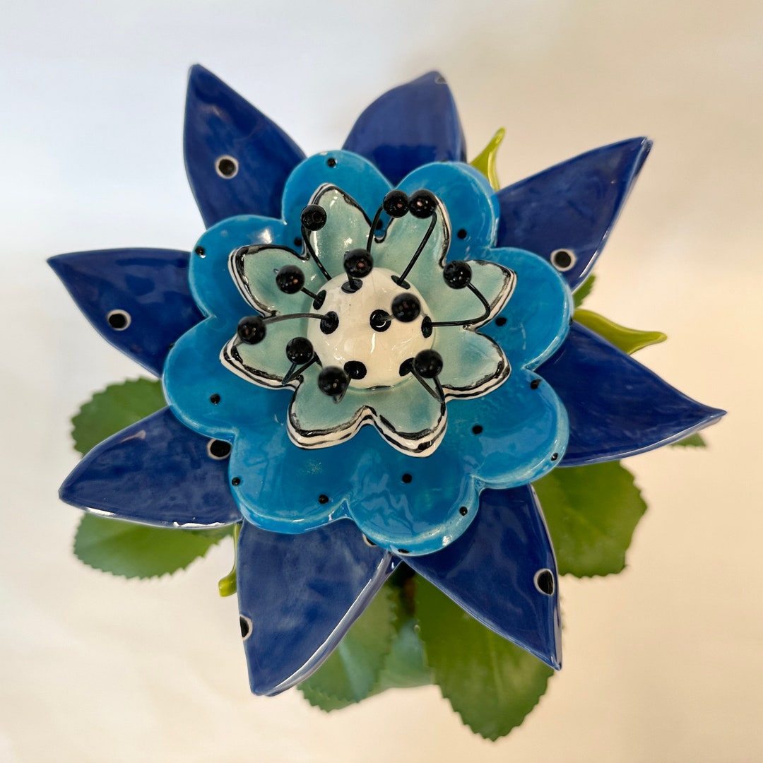 Whimsical Delphinium BLUEY Blue Ceramic Garden Flower Stake Colorful ...