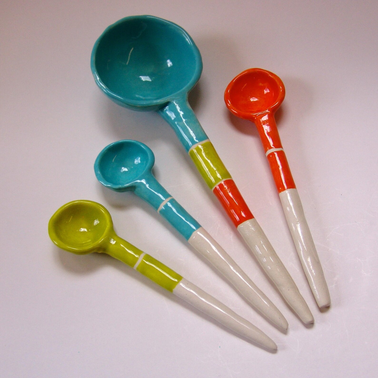Set of 4 Pottery Serving Spoons Bright Orange Chartreuse & - Etsy