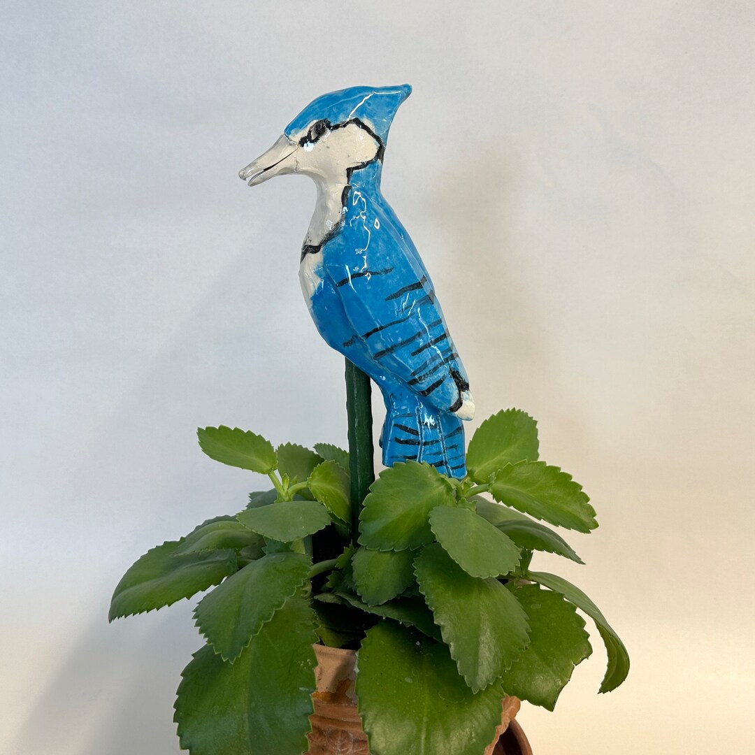 Bright Blue Jay Ceramic Garden Stake Yard Art, Deck Pot - Etsy