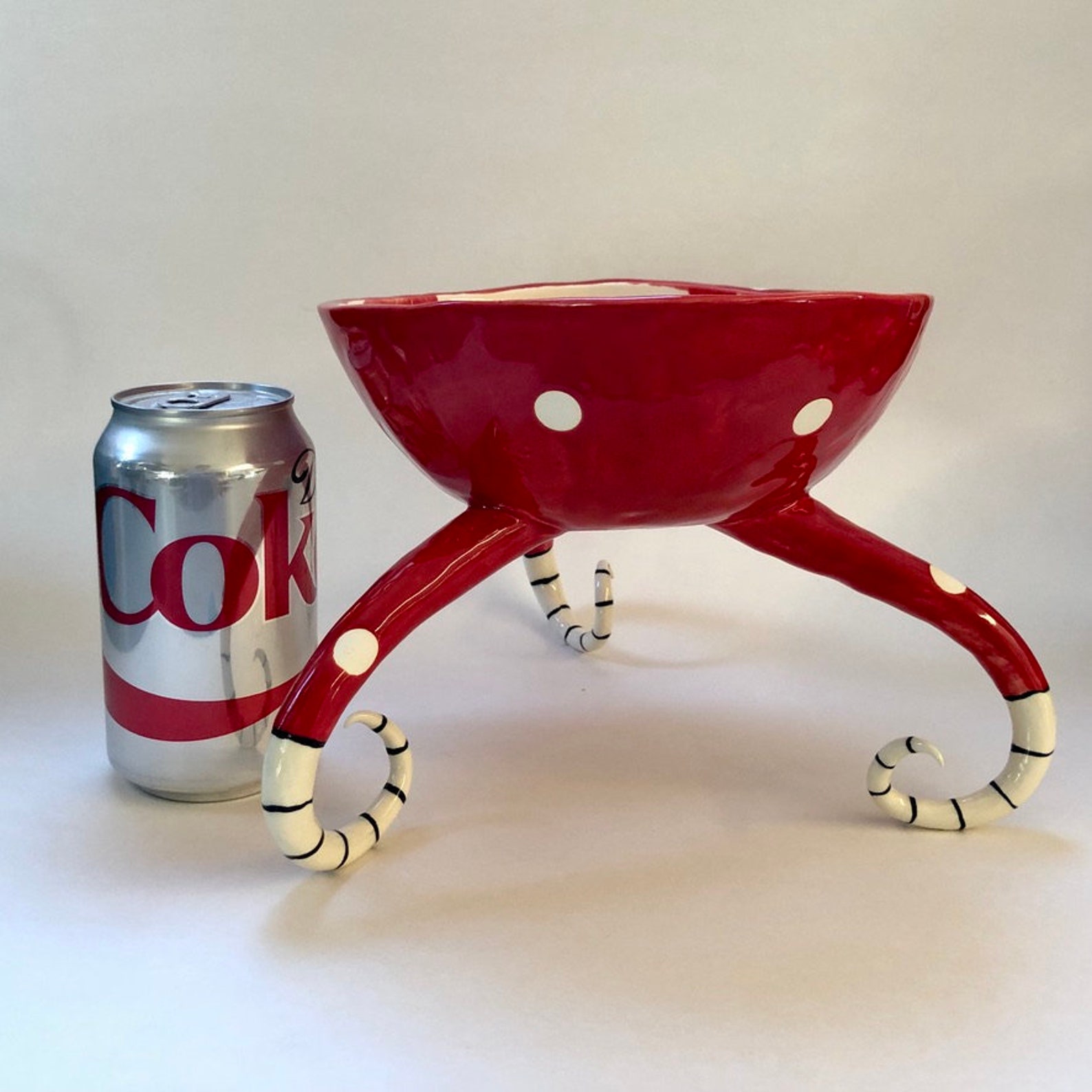 Tall pottery Red Serving Bowl with legs : big colorful | Etsy
