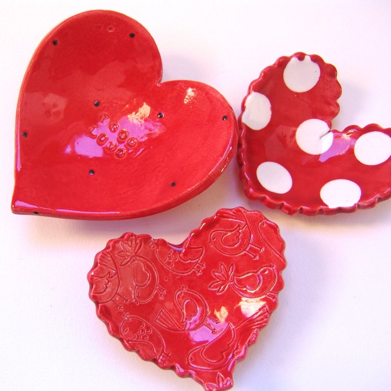 True Love Pottery Heart Dishes 3 Piece Set Polka-dot - Etsy