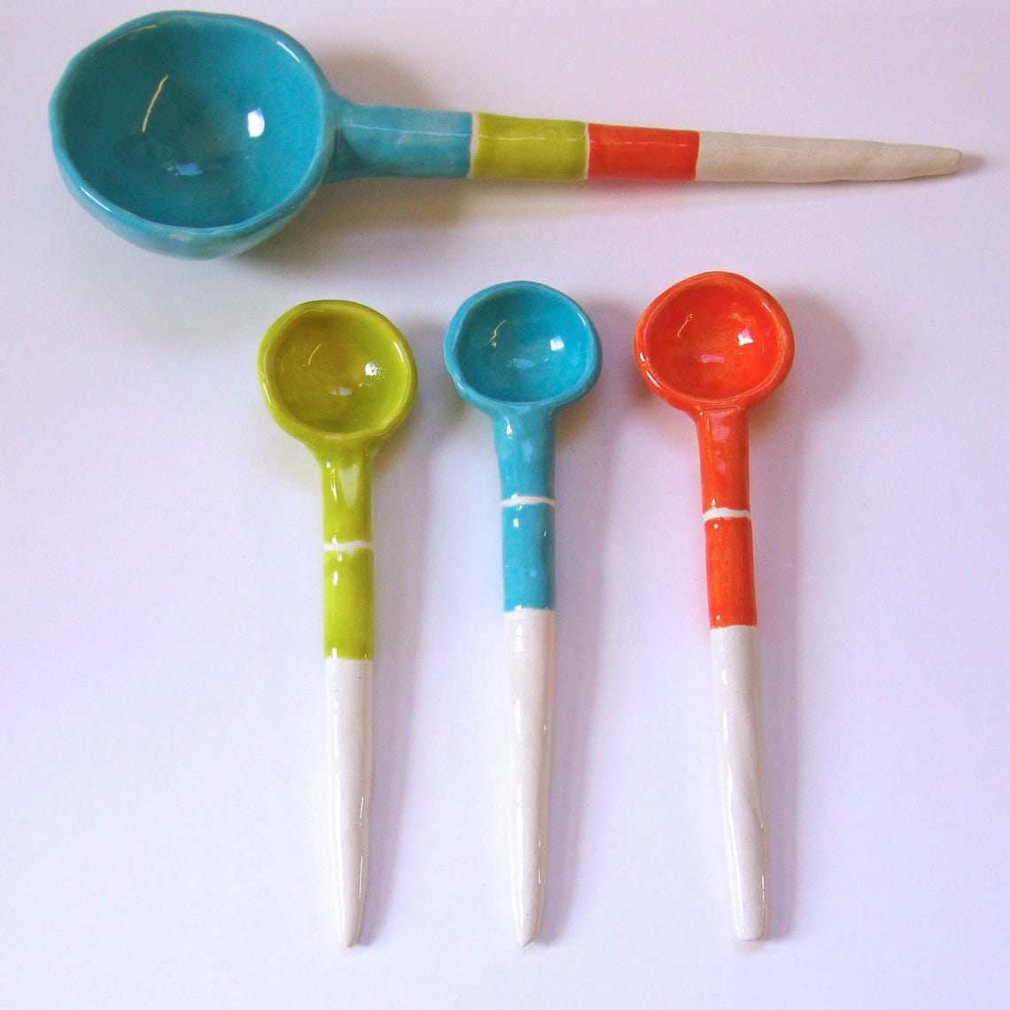 Set of 4 Pottery Serving Spoons Bright Orange Chartreuse & - Etsy