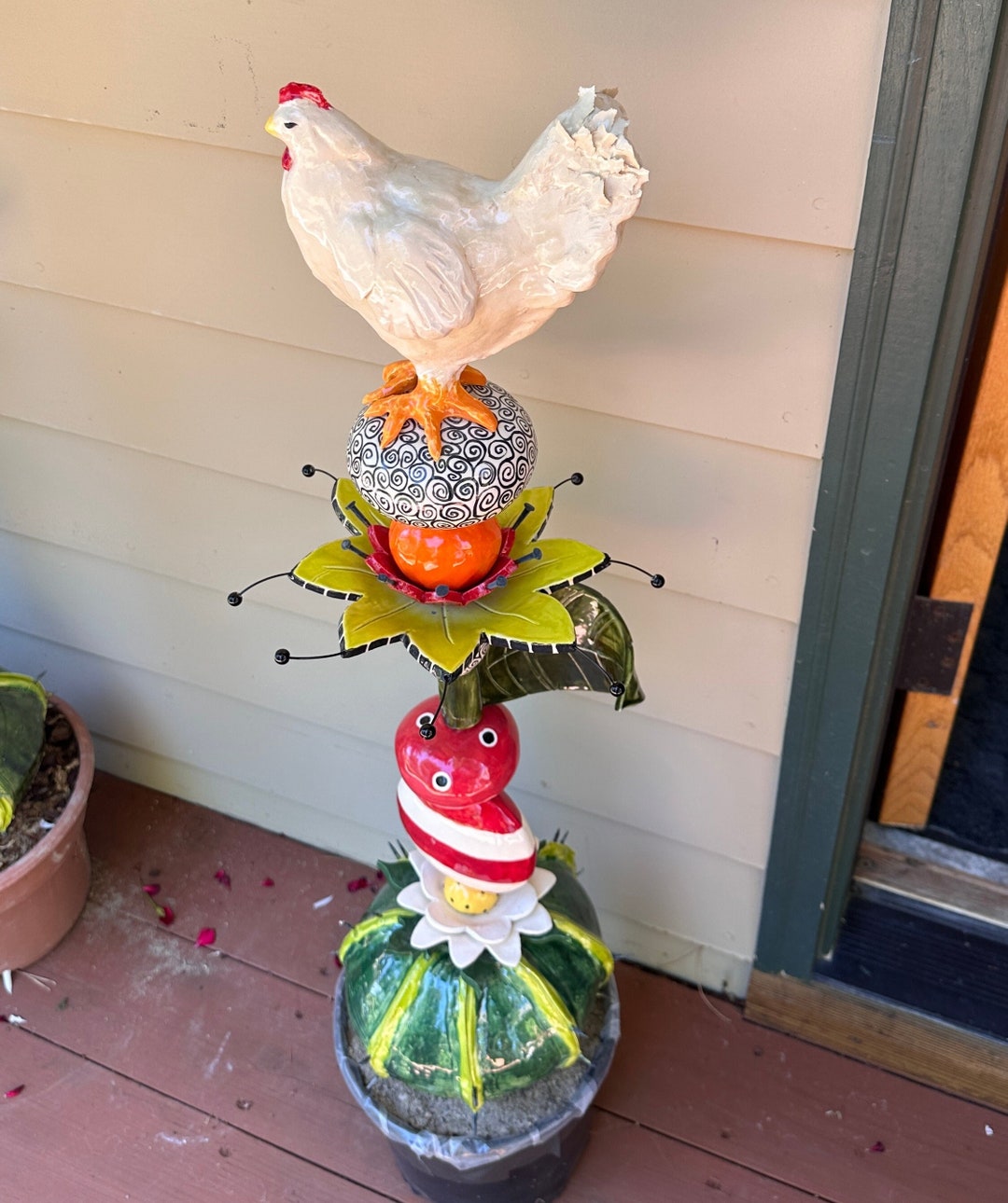 Whimsical Ceramic Chicken Fun Farm Garden Totem - Etsy