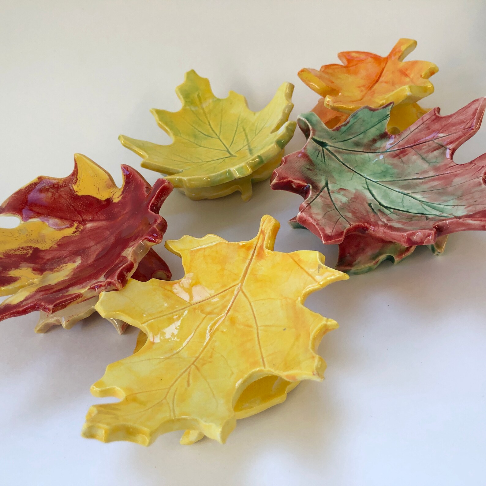 Set of 5 Ceramic Fall Leaf Dishes / Thanksgiving Decor - Etsy