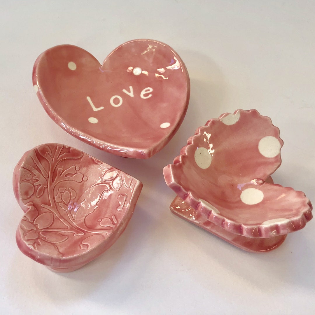 Ceramic Heart Dishes: Ring Dish, Candleholder, Soap Dish - Set of 3 - Etsy