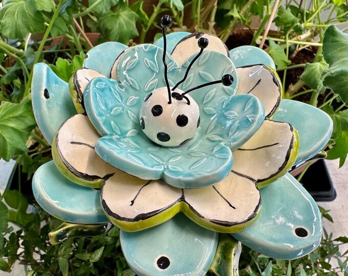 Turquoise Blue Ceramic Garden Flower -- Bright Colorful Pottery Yard ...