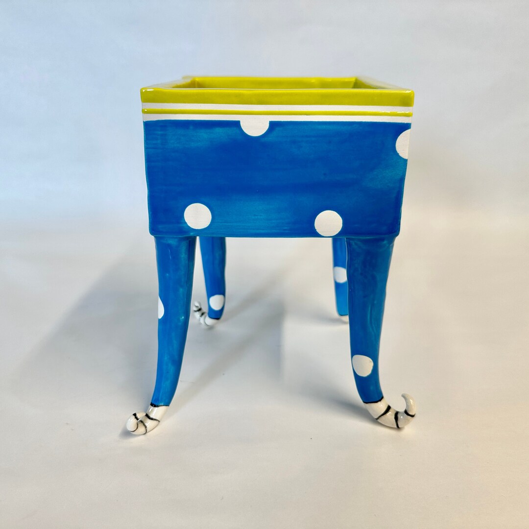 Whimsical Pottery Square Dish Über Bright Blue Ceramic Polka-dots Funky ...