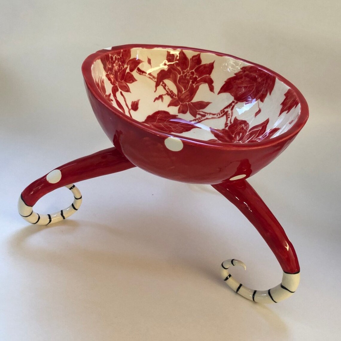 Tall Pottery Red Serving Bowl With Legs : Big Colorful - Etsy