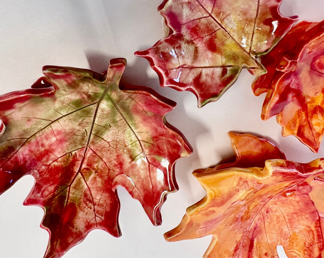 Maple Autumn Leaf Dishes Set of 5 Ceramic Pottery Candle - Etsy