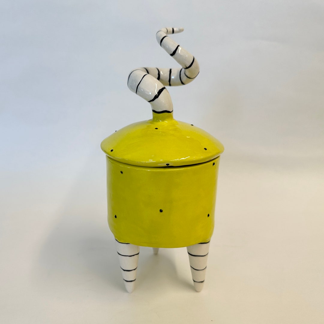 Whimsical Chartreuse Dream Jar With Polka-dots, Striped Legs & Crazy Fun Twisted Lid - Etsy