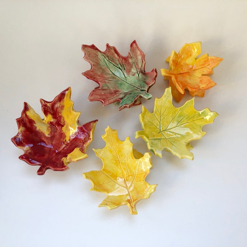 Set of 5 Ceramic Fall Leaf Dishes / Thanksgiving Decor - Etsy