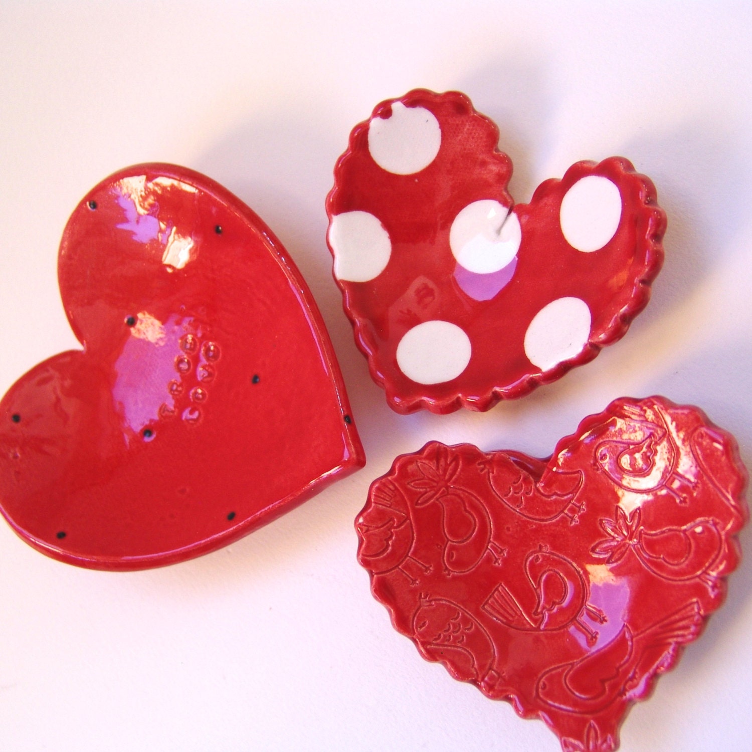 True Love pottery Heart Dishes 3 piece set polka-dot | Etsy