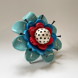 Bright Blue & Red Ceramic Garden Flower Colorful Pottery Yard Art - Etsy