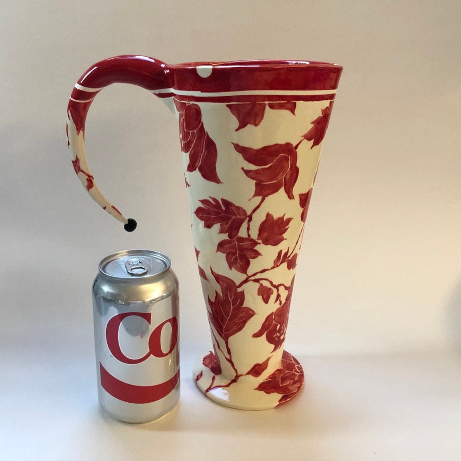 Red Floral Ceramic Pitcher or Vase Holiday Decor Red & | Etsy