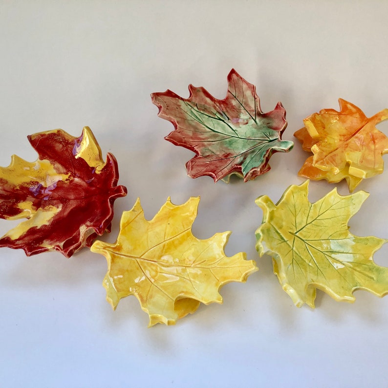 Set of 5 Ceramic Fall Leaf Dishes / Thanksgiving Decor - Etsy