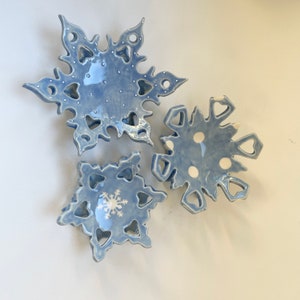 Pottery Snowflake Hostess Gift Set of 3 Dishes for Candleholders, Soap ...